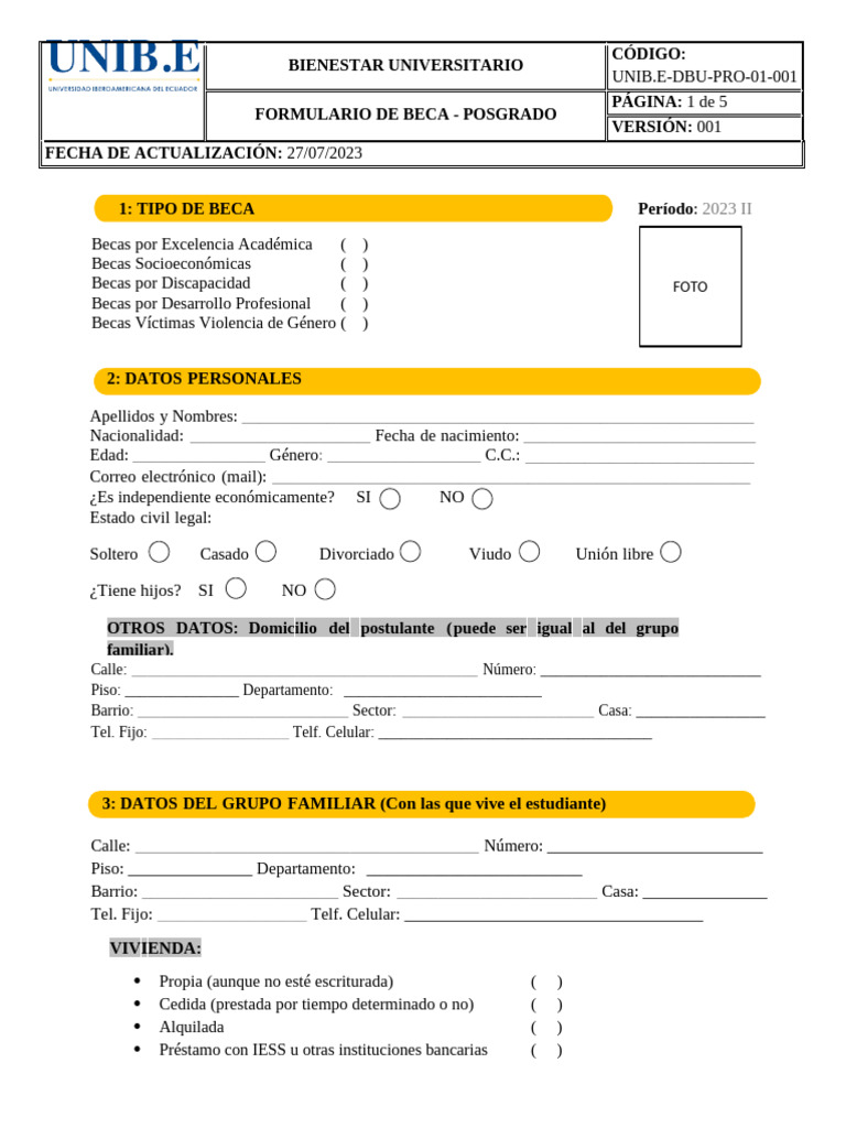 Anexo 1 Formulario de Beca 2023 Ii | PDF