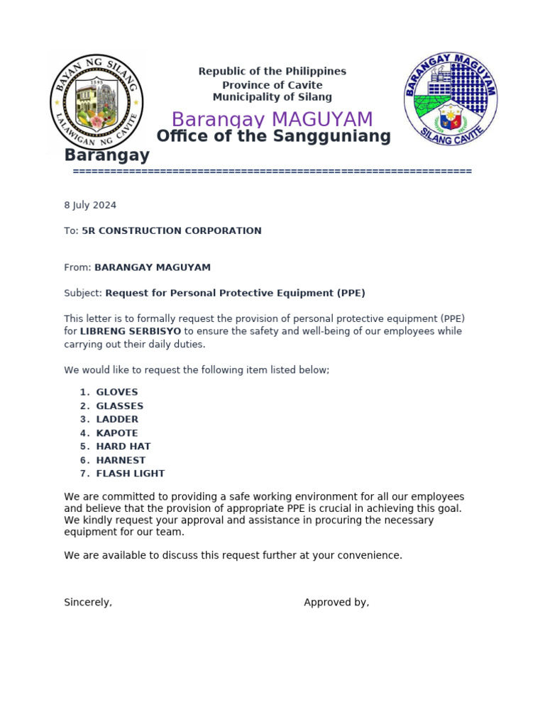 PPE Request for Employee Safety | PDF