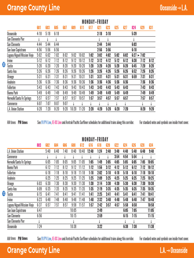 Metrolink Oc Line Schedule October 2024 | PDF | Orange County | Transport