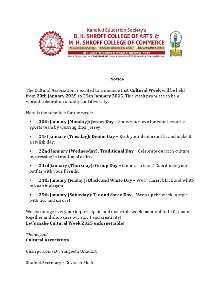 Notice For Cultural Week! | PDF
