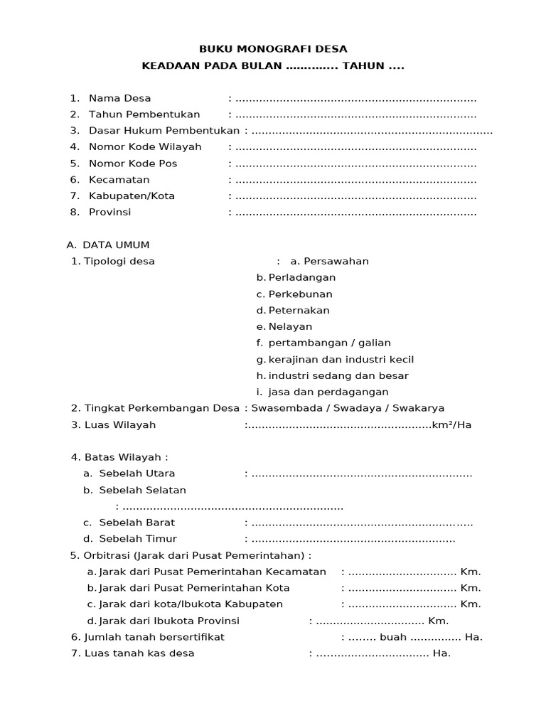 Buku Monografi Desa (Form 1) | PDF