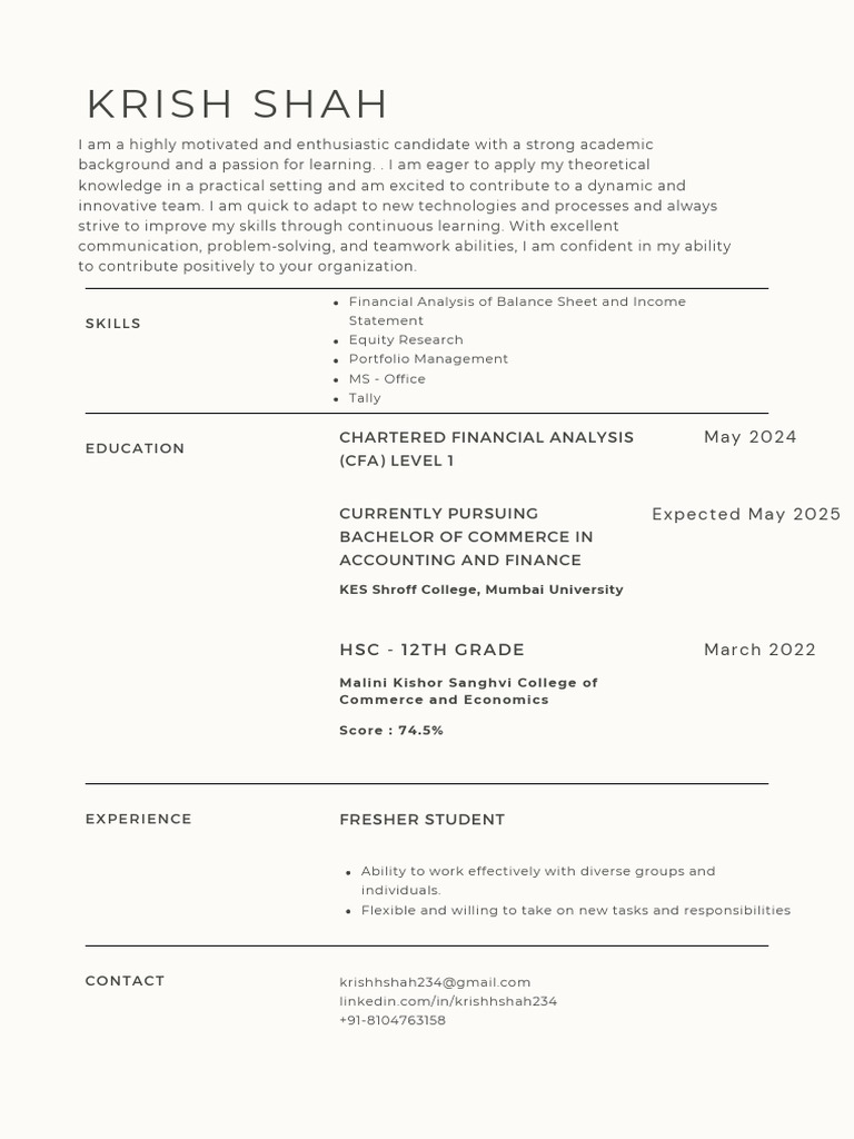 Krish Shah's LinkedIn Profile Overview | PDF