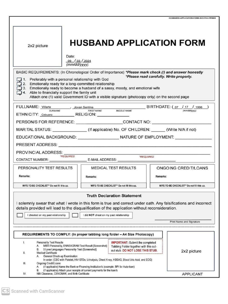 Husband Application | PDF