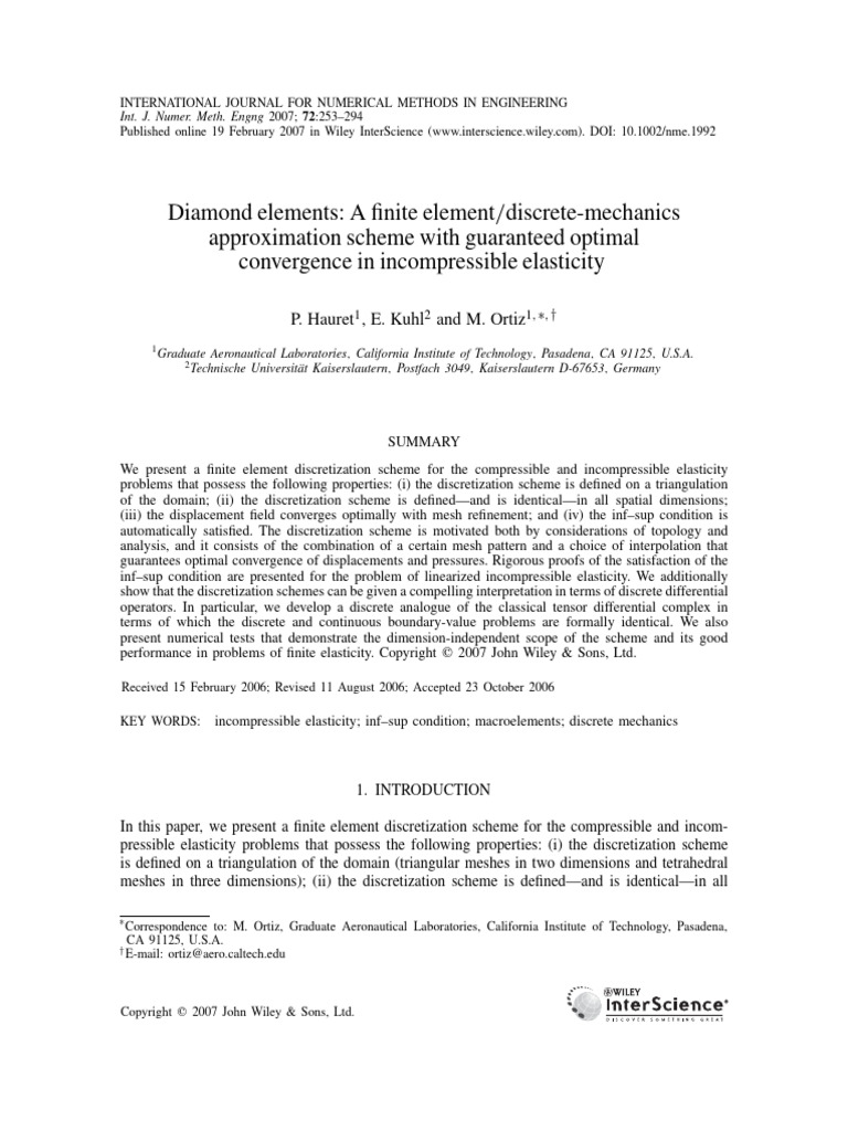 Diamond Elements: A Finite Element Aproximation Scheme | PDF | Linear Elasticity | Tensor