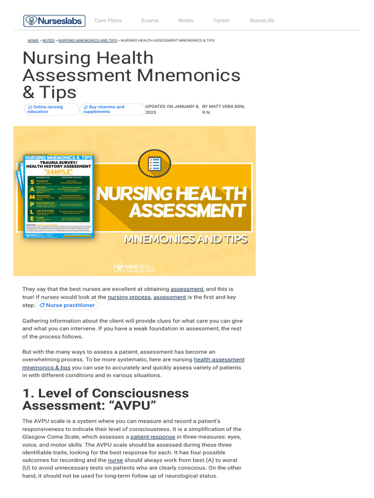 Nursing Health Assessment Mnemonics & Tips - Nurseslabs | PDF | Pain | Cancer
