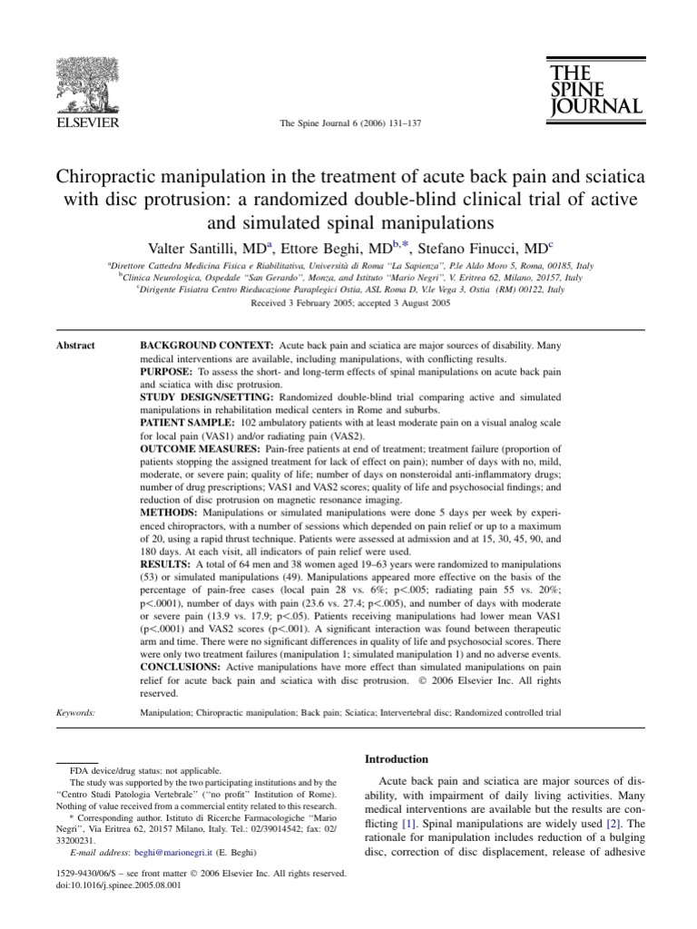Chiropractic Manipulation in Back Pain and Sciatica With Disc Protrusion | PDF | Back Pain ...