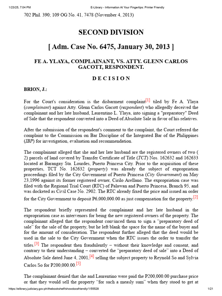 Fe A. Ylaya, Complainant, vs. Atty. Glenn Carlos Gacott, Respondent ...