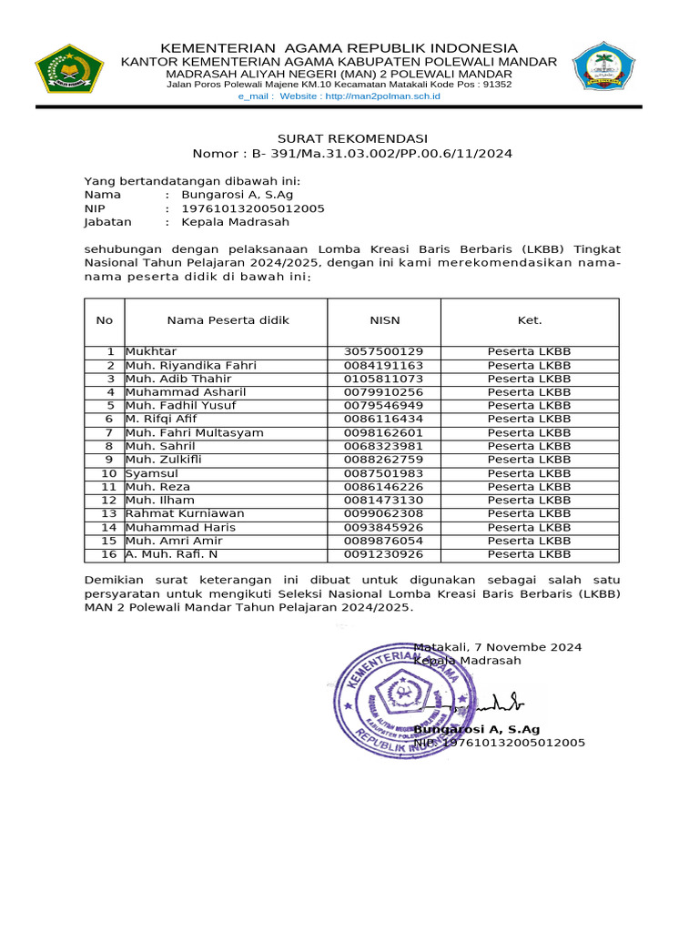 Format Surat Rekomendasi | PDF