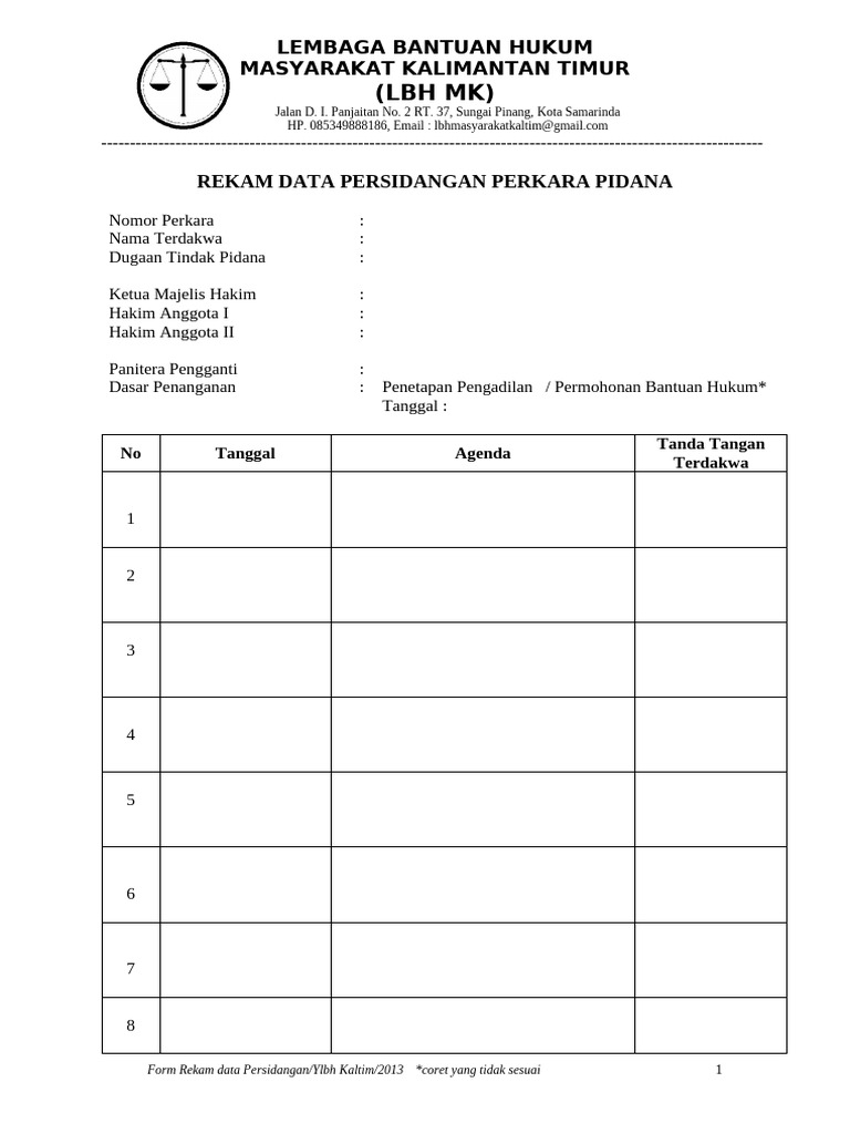 Formulir Rekam Data Persidangan Perkara Pidana | PDF