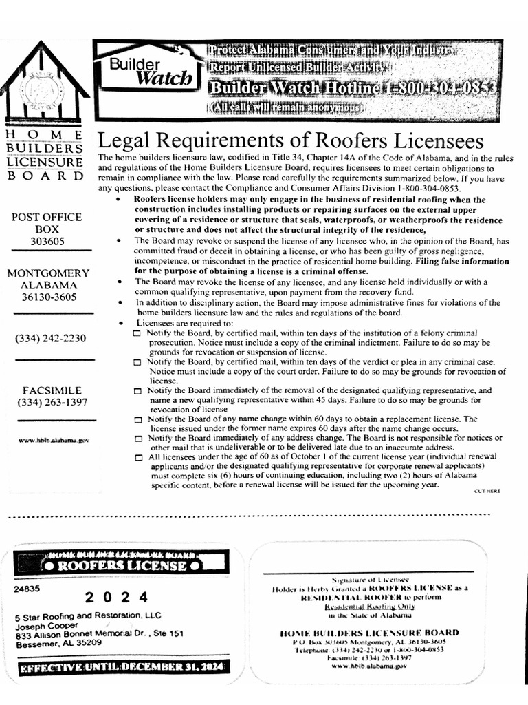 Roofers License | PDF