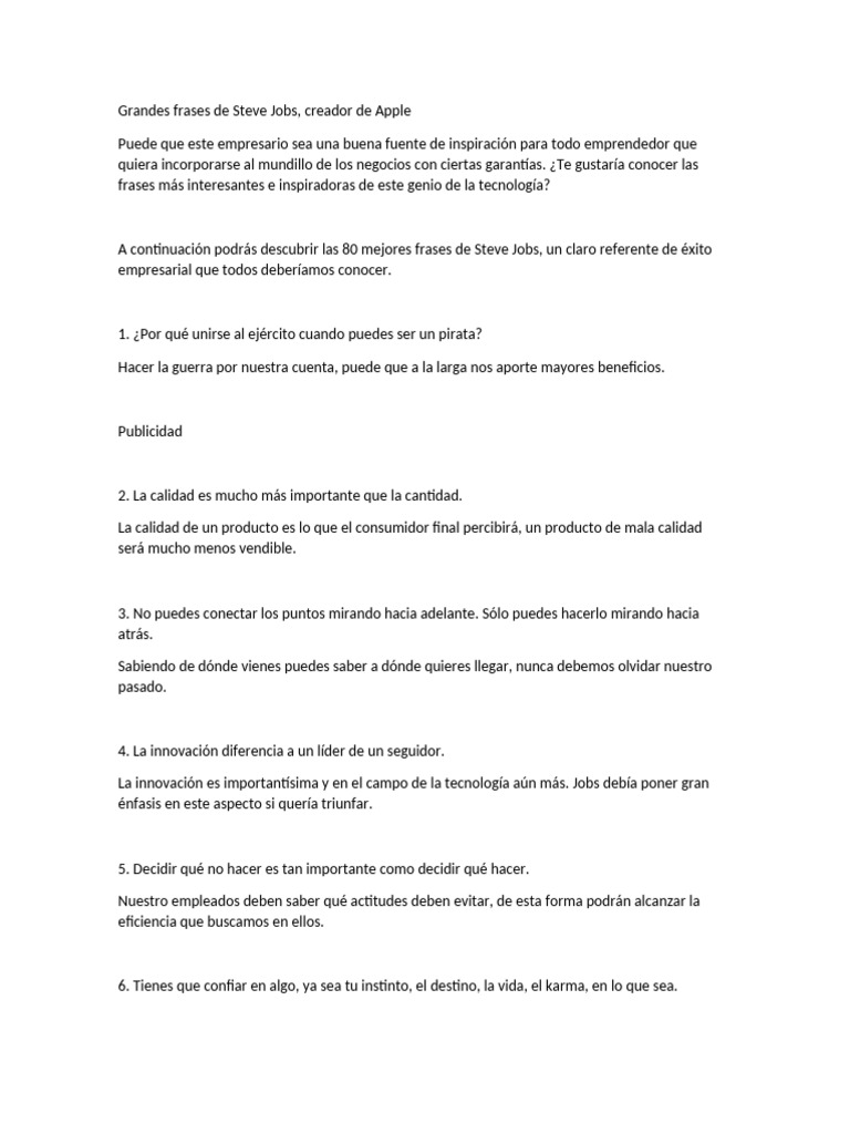 80 Frases Inspiradoras de Steve Jobs | PDF | Apple Inc. | Pixar