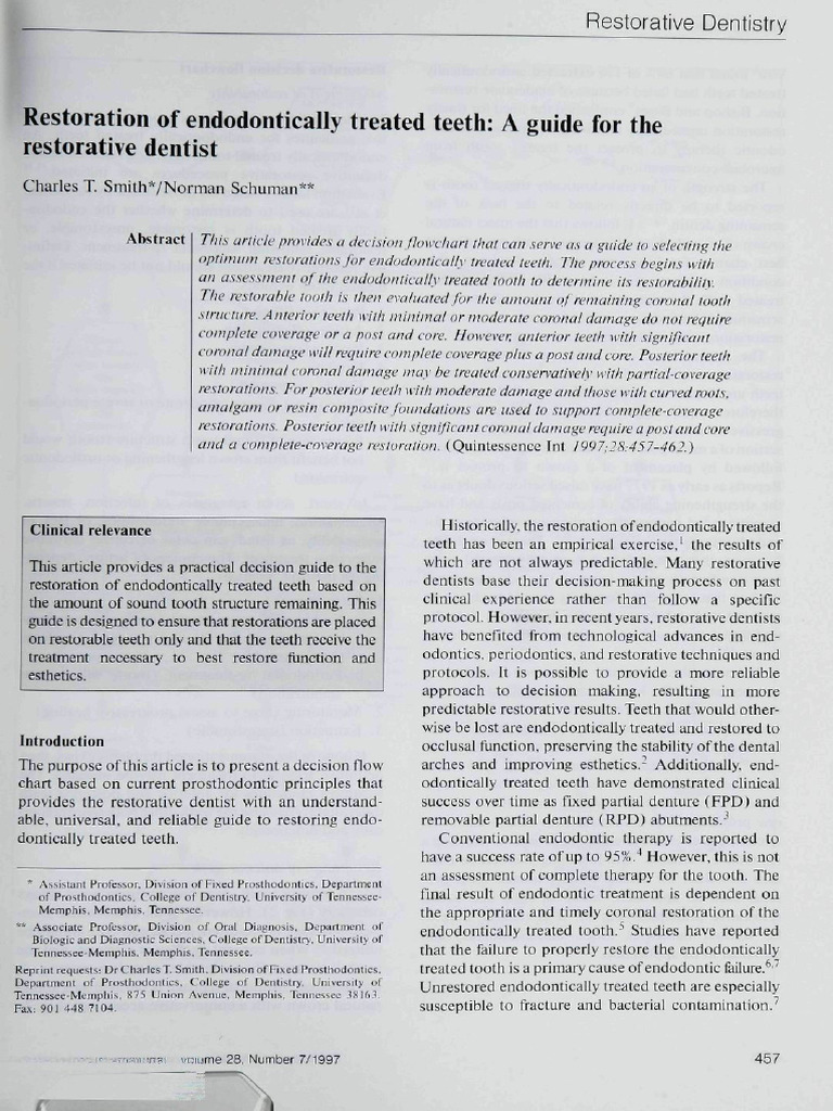 Endodontic Tooth Restoration Guide | PDF | Human Tooth | Dentistry