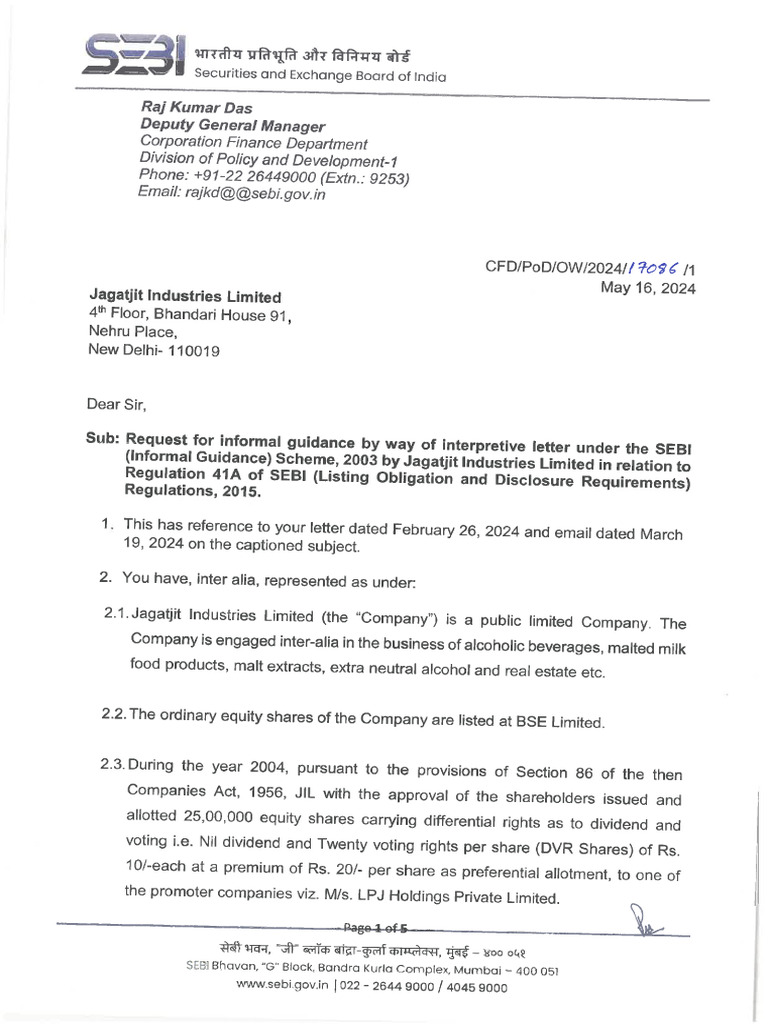 Informal Guiance Letter by SEBI - P | PDF