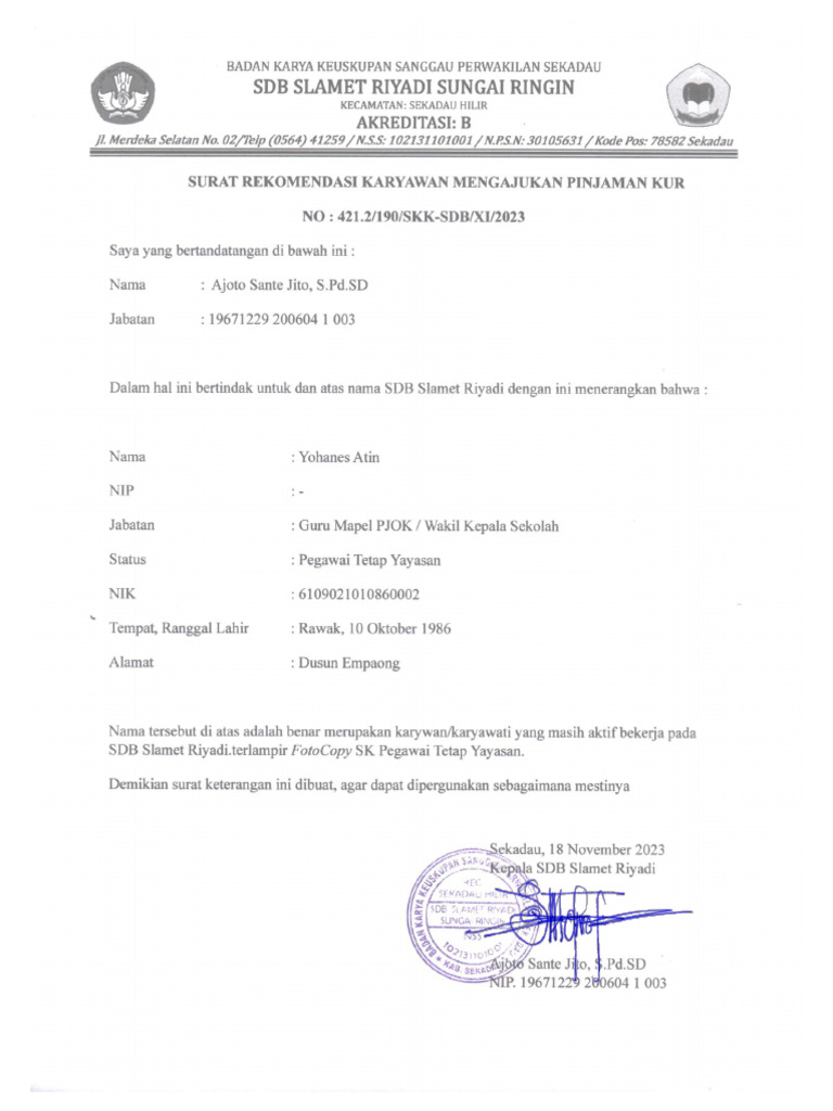 Pak Atin Surat Rekomendasi | PDF