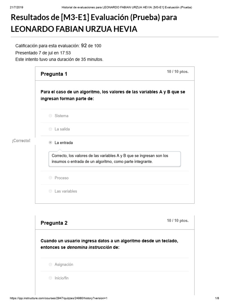 (M3-E1) Evaluación (Prueba) | PDF | Algoritmos | Matemáticas Aplicadas