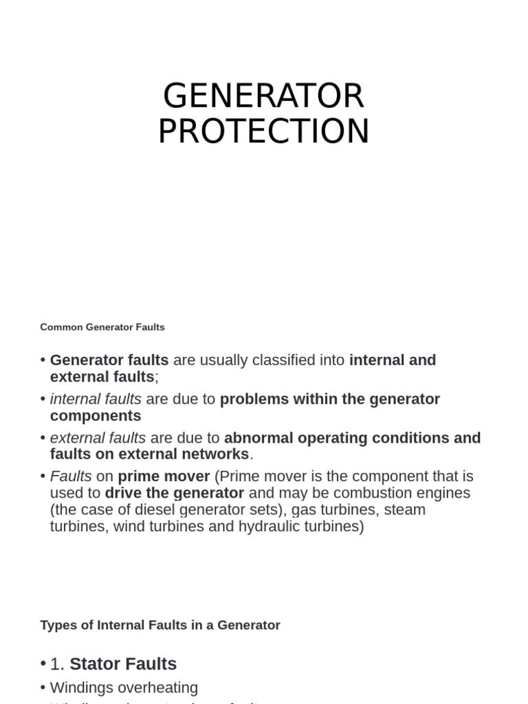 Generator Faults and Protection Methods | PDF | Electric Generator | Relay