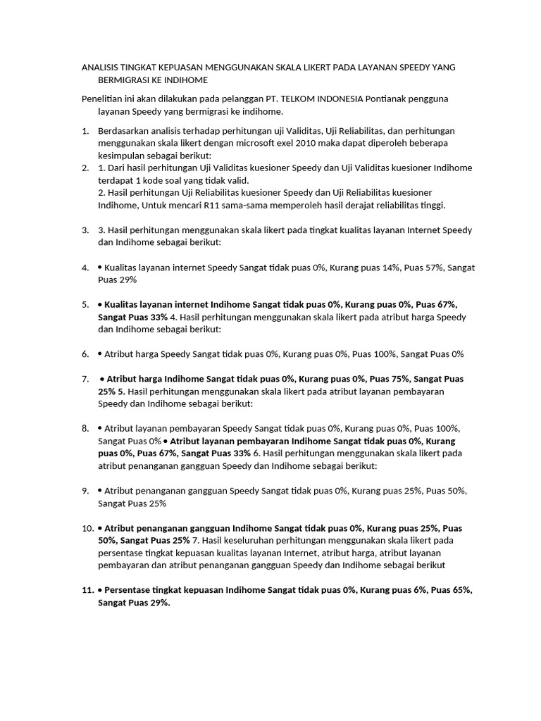 Analisis Tingkat Kepuasan Menggunakan Skala Likert Pada Layanan Speedy Yang Bermigrasi Ke ...