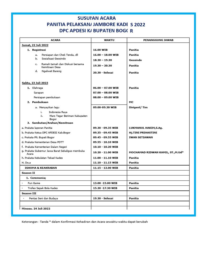 Susunan Acara Jambore 22 - 1 | PDF