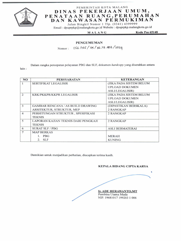 DAFTAR PENYERAHAN BERKAS PBG SLF (1) | PDF