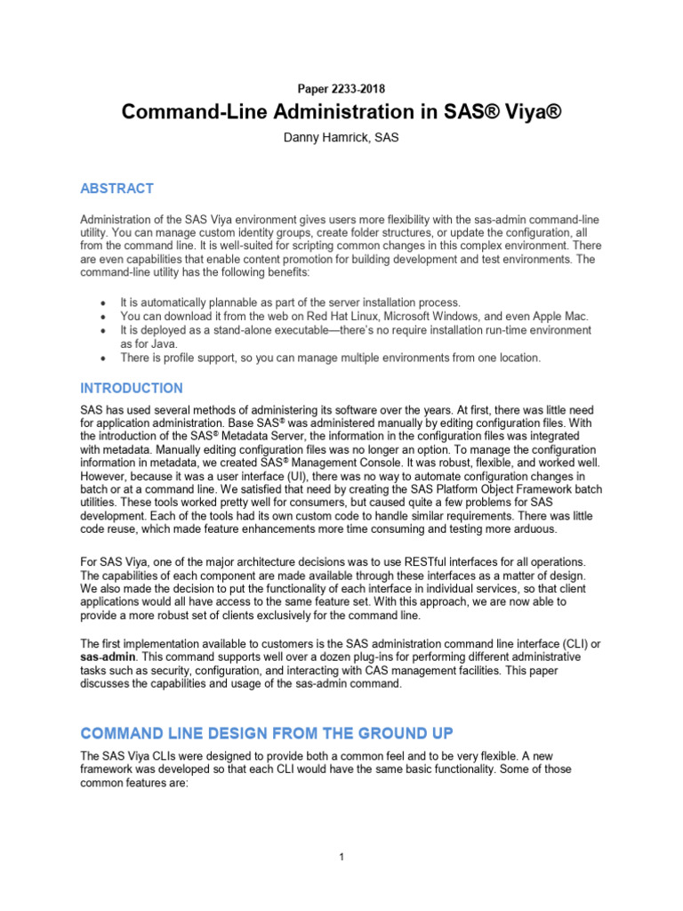 Command-Line Administration in SAS® Viya®: Paper 2233-2018 | PDF | Command Line Interface | Sas ...
