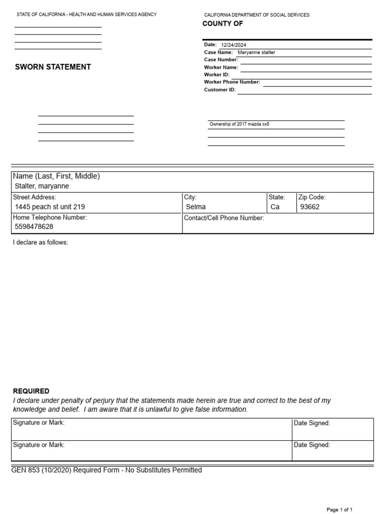 Sworn Statement (GEN 853)En | PDF Sworn Statement (GEN 853)En | PDF