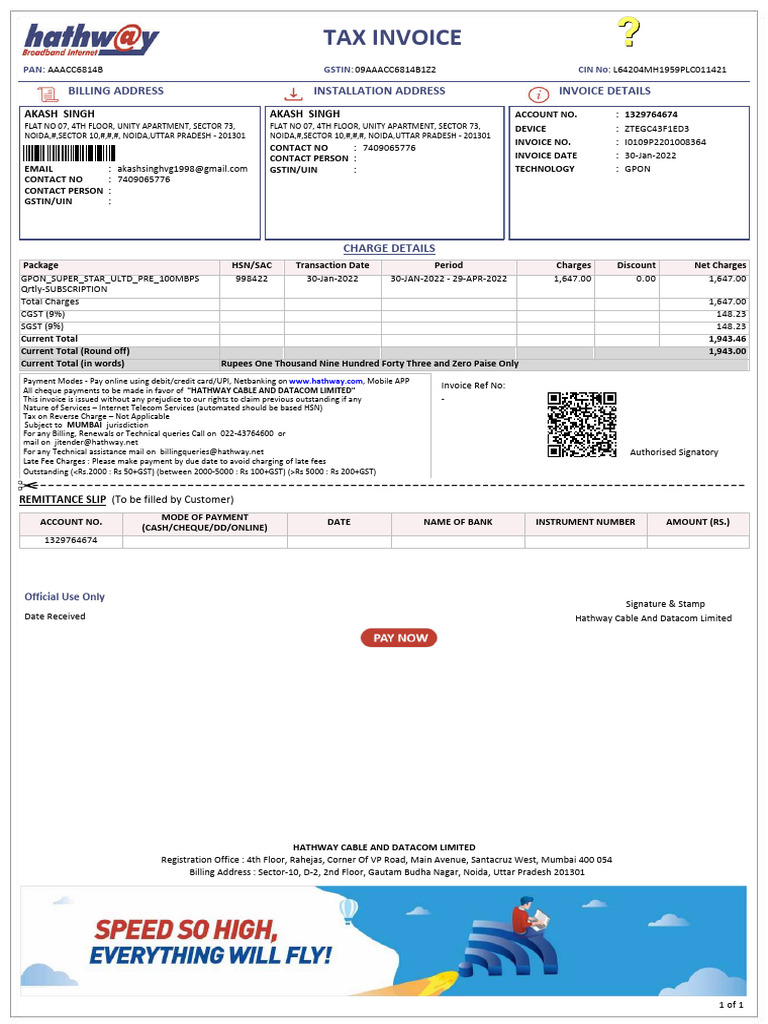 Invoice_1329764674_I0109P2201008364 | PDF | Payments | Invoice