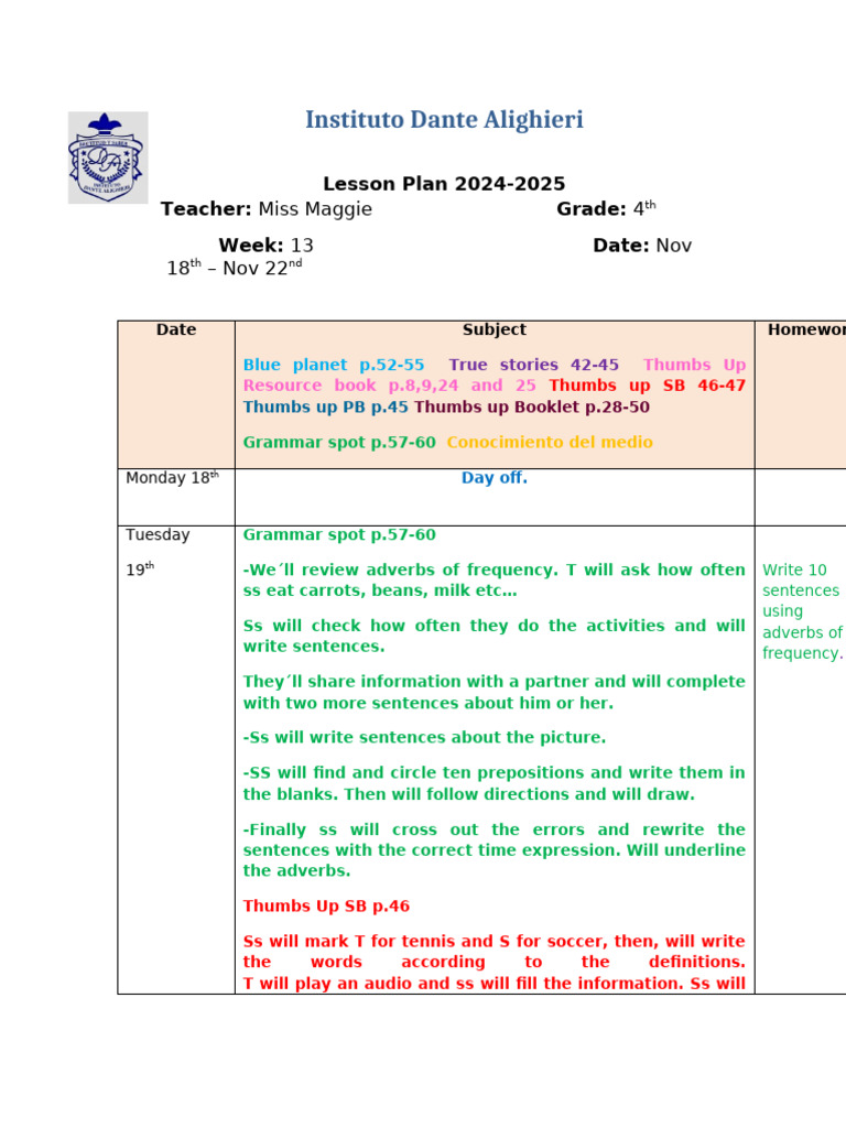 Lesson Plan 4th Week 13 2024-2025. | PDF | Languages | Foreign Language ...