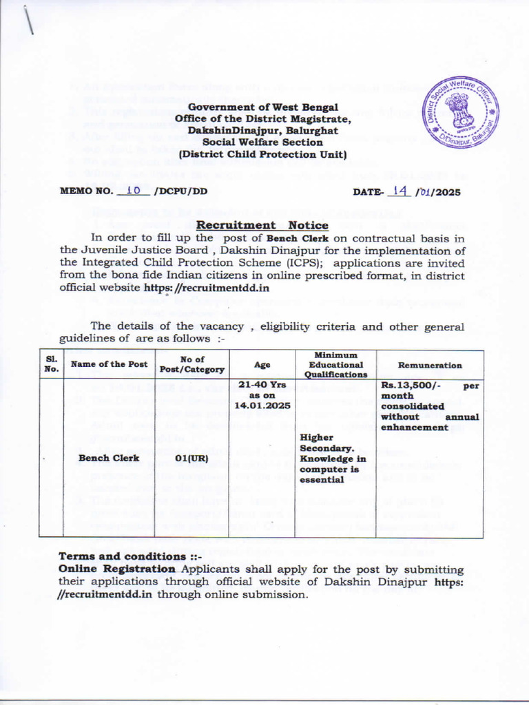 Bench Clerk Rectt - 2025 | PDF