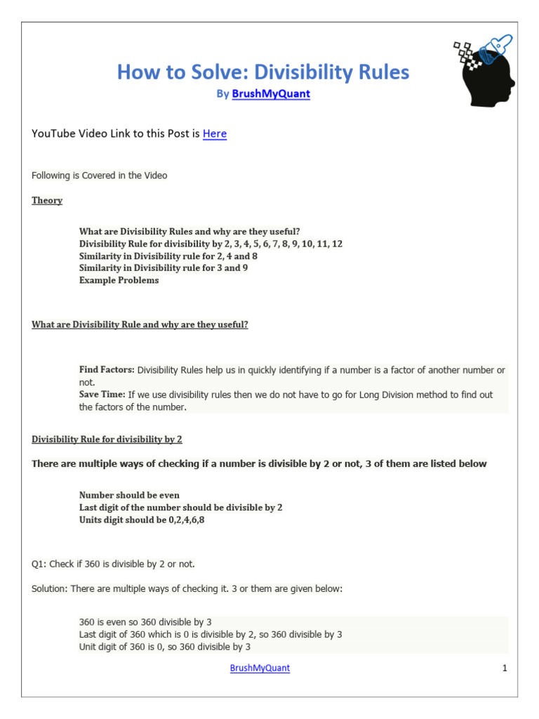 Divisibility Rules | PDF | Arithmetic | Elementary Mathematics