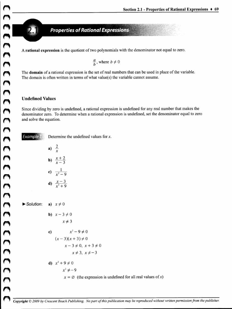 PreCal 11 Sec 2 Properties and Rational Expressions | PDF