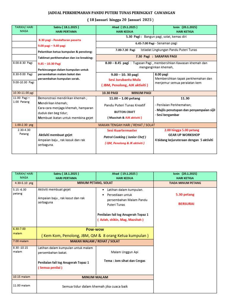 Jadual Kem Pptunas 2025 | PDF