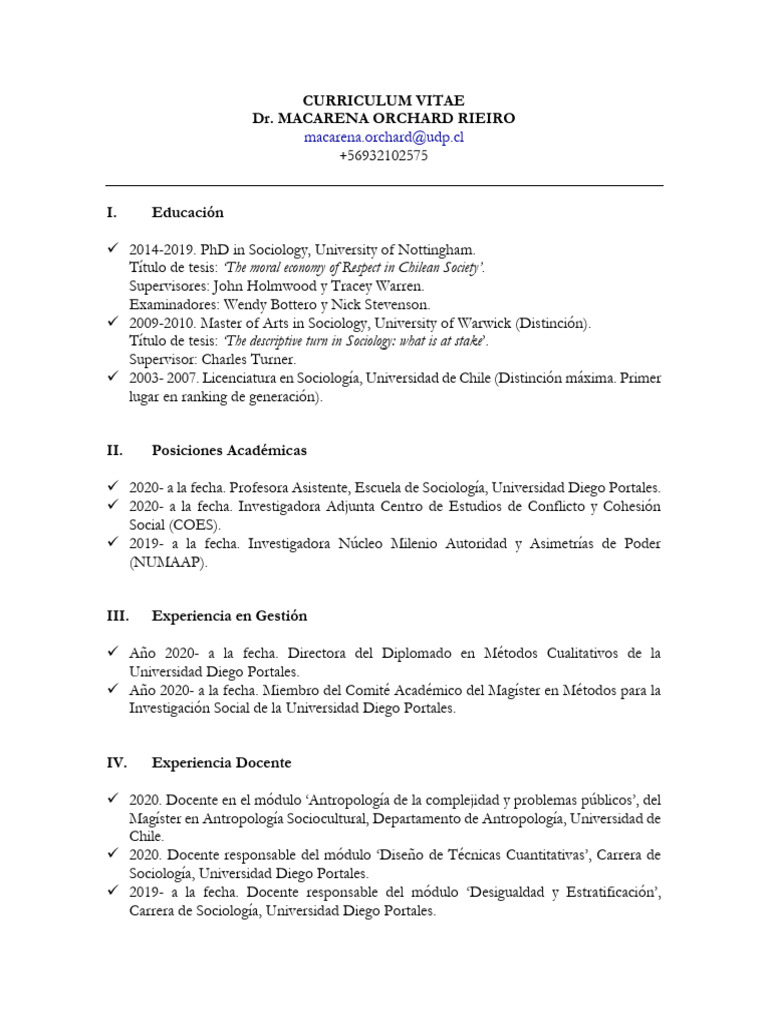 Orchard Macarena CV Enero2021 | PDF | Chile | Science