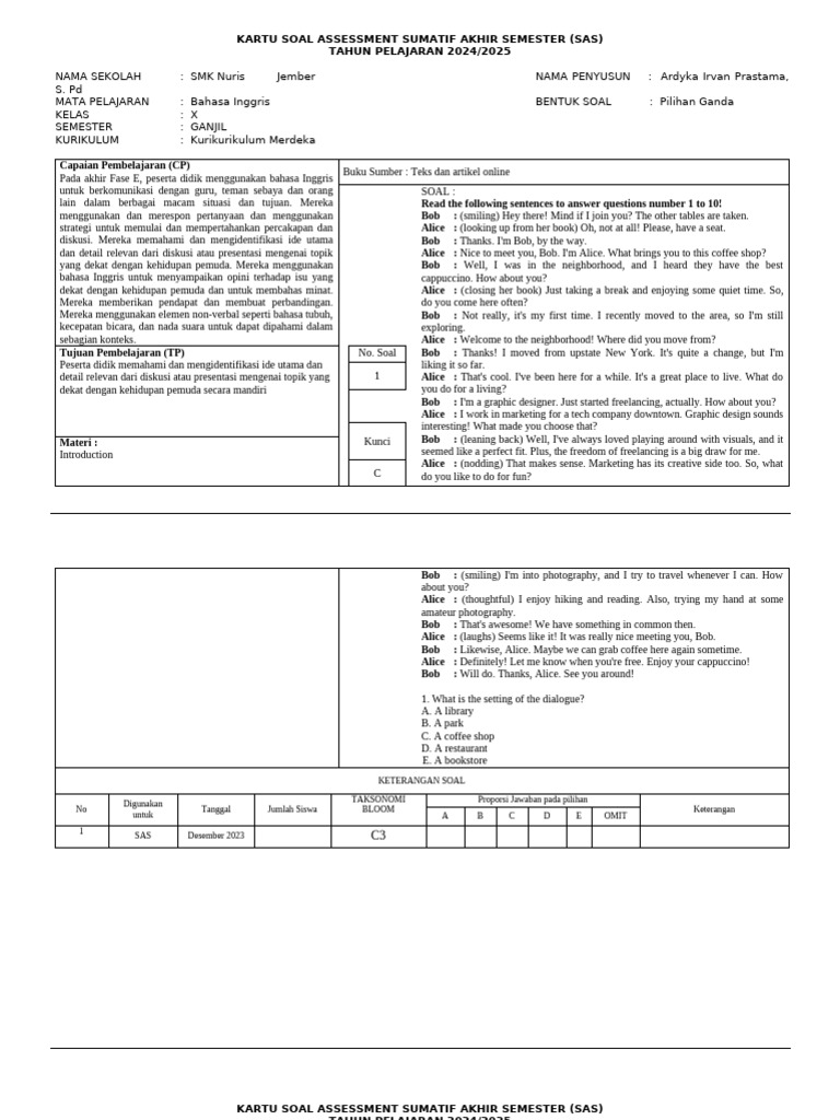 KARTU SOAL TKR TSM | PDF