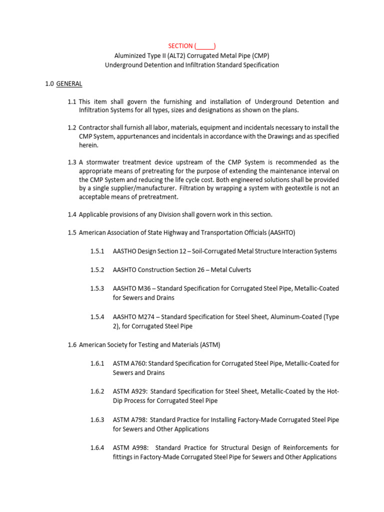 ALT2 CMP Detention Specification | PDF | Pipe (Fluid Conveyance ...