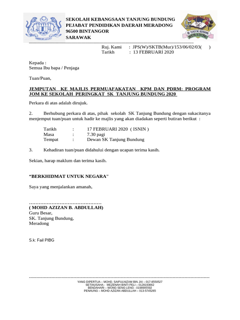 Surat Jemputan Mesyuarat 2020 | PDF