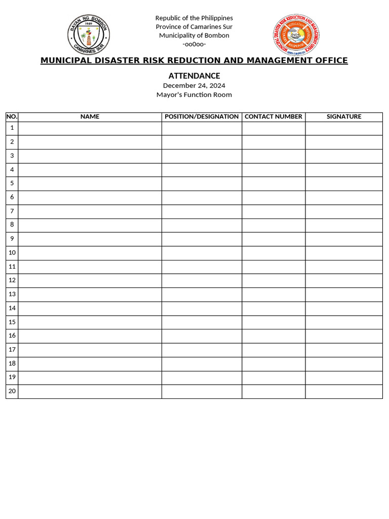 MDRRMC Meeting (Attendance) | PDF | Environment | Waste
