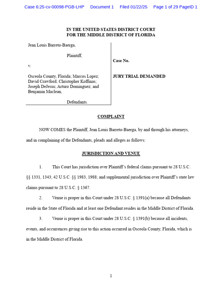 Taser Injury Lawsuit: Jean Barreto Case | PDF | Damages | Complaint