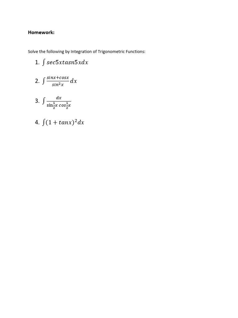 Trigonometric Integration Homework Problems | PDF