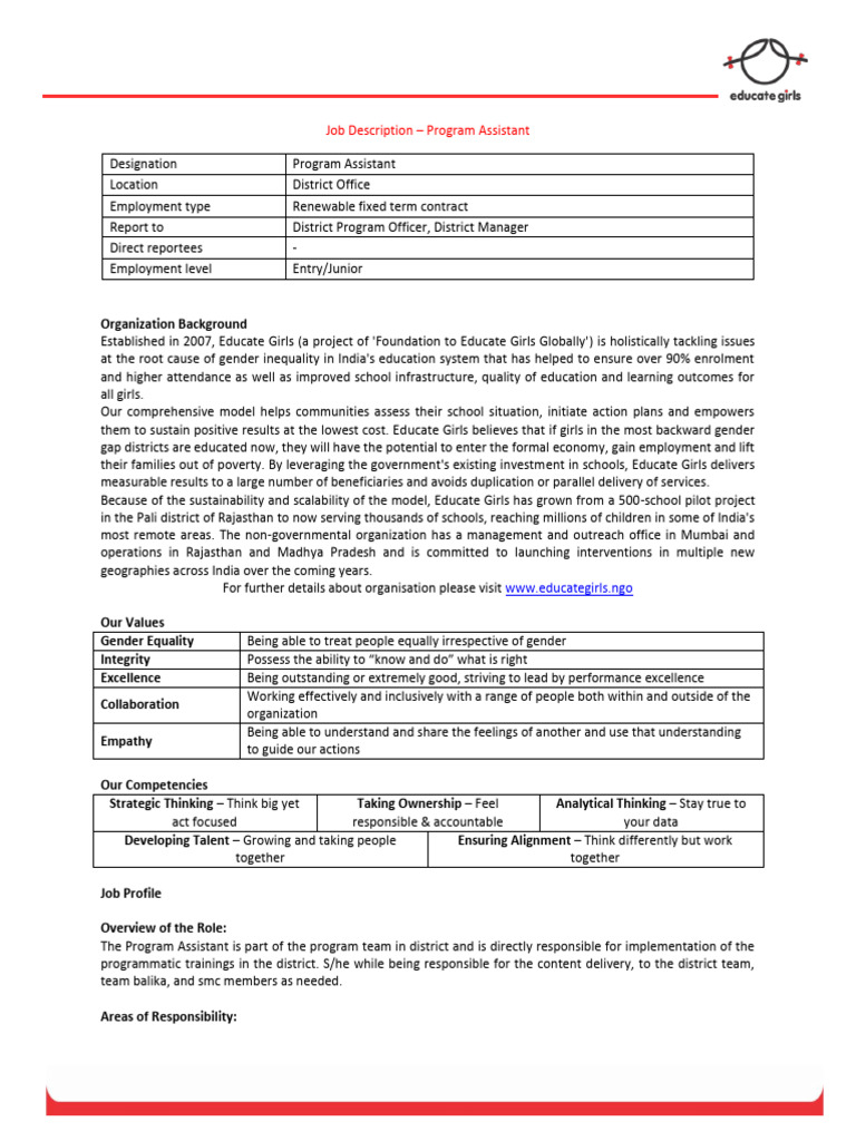 Job Description - Program Assistant | PDF | Economies