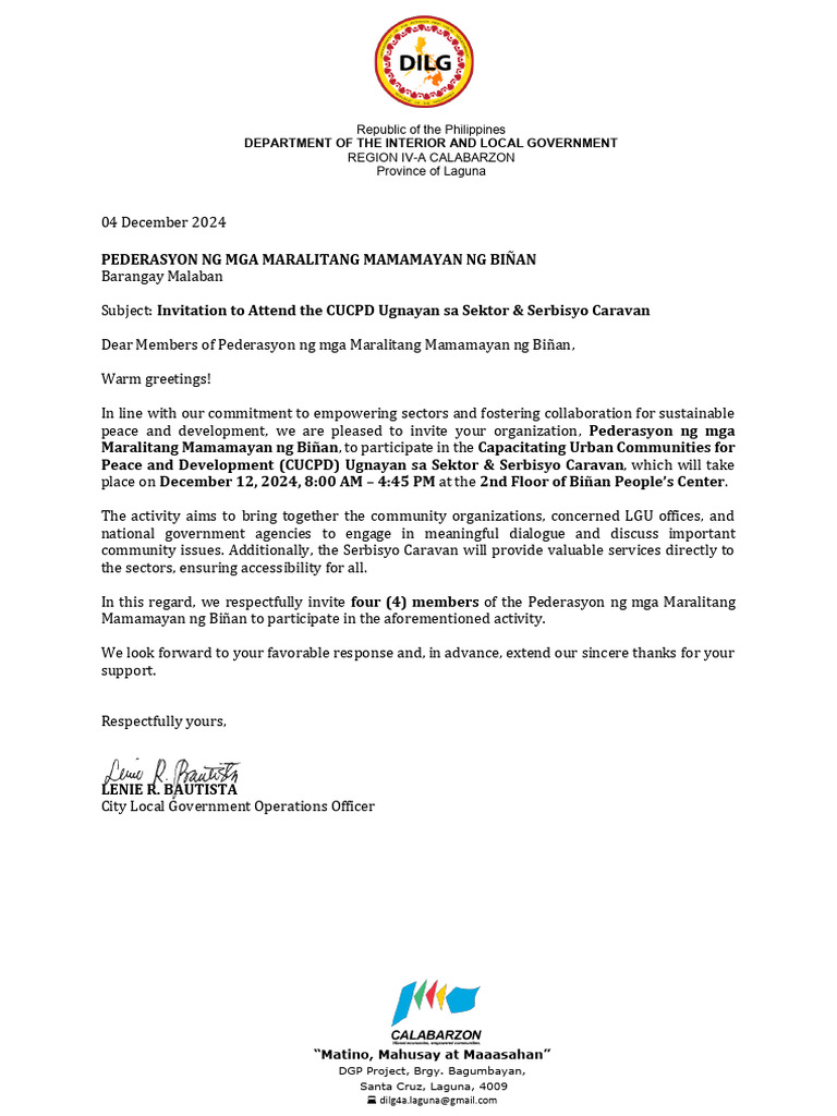 120424_Org_Invitation to Pederasyon Ng Maralitang Mamamayan | PDF