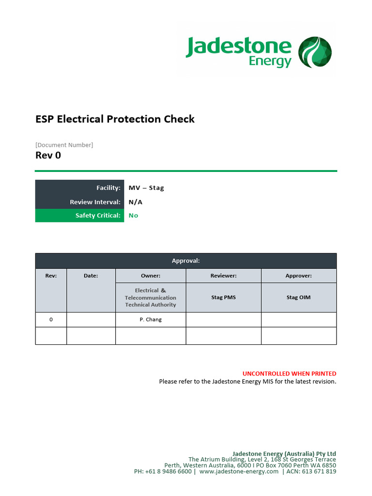 ESP Electrical Protection Check Report | PDF | Transformer | Equipment