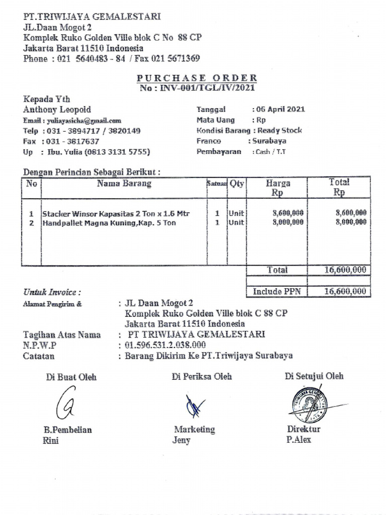 Po 001 TGL Inv 2021 | PDF