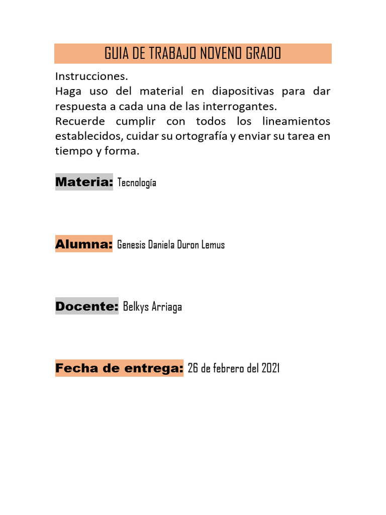 Guia de Trabajo de Tecnologia | PDF