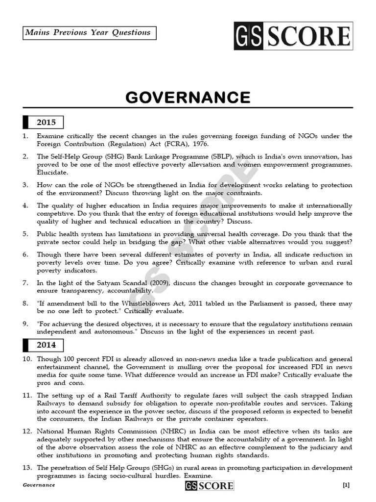 GOVERNANCE Questions | PDF | Governance | Social Policy