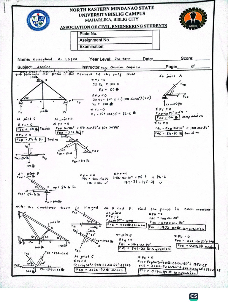 Lopez, Honeybert A. Structural Trusses | PDF