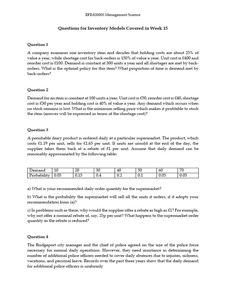 Tutorial Questions WK 15 | PDF | Demand | Inventory