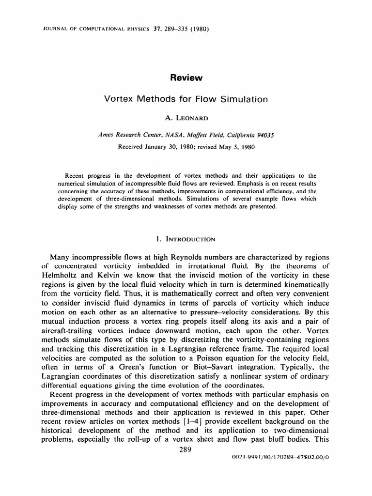 Leonard1980 Vortex Methods | PDF | Vortices | Computational Fluid Dynamics