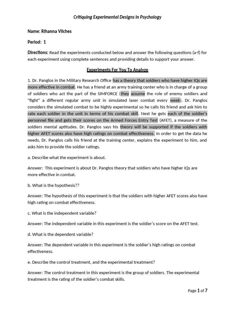 Analyzing Psychology Experiment Designs | PDF | Psychotherapy | Experiment