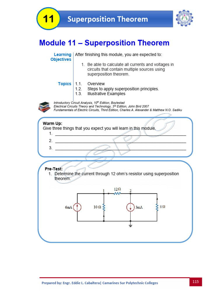 Superposition Theorem Module | PDF | Electrical Network | Network Analysis (Electrical Circuits)