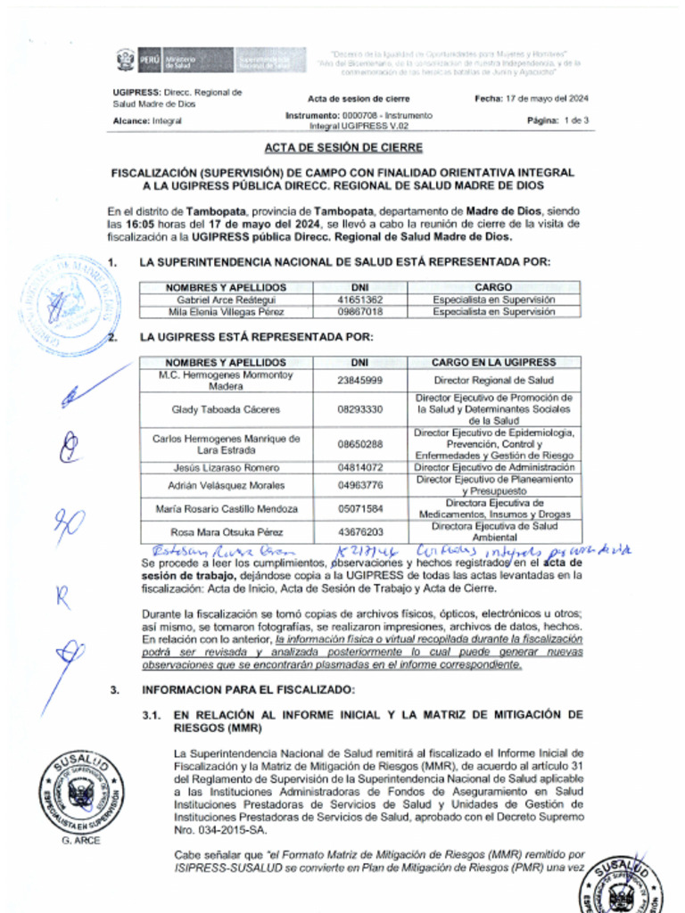 Acta de Supervision Susalud Diresa Mdd 2024 (1) | PDF